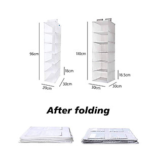 sunyou Hanging Closet Organizer 6 Shelves Cloth Hanging Organizer Foldable with 2 Widen Straps for Clothing, Blankets, Toys(White, 30cm)