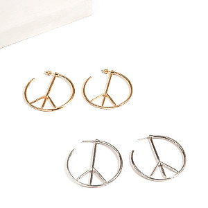 JinYu Peace Sign Symbol Geometric Stud Earrings Jewelry Minimalist Big Round Hoop Statement Earrings for Women (Gold)