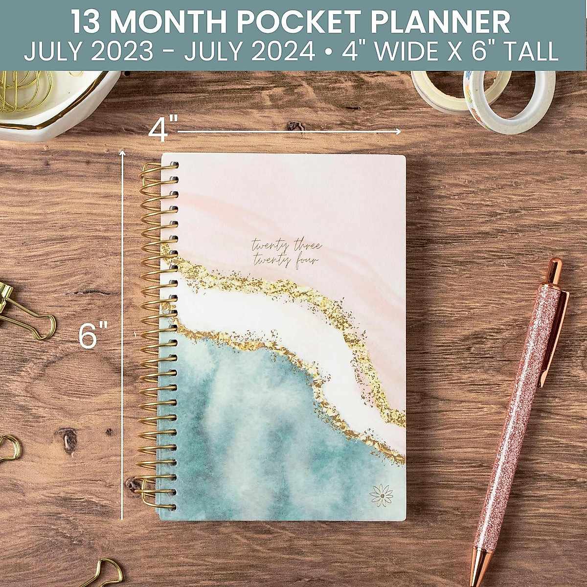 bloom daily planners 2023-2024 Pocket Planner - 4” x 6” - (July 2023 - July 2024) - MINI Weekly/Monthly Agenda Organizer & Calendar Book - Daydream Believer, Pink & Blue
