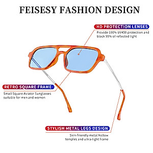 FEISEDY Vintage Square 70s Flat Aviator Sunglasses Women Men Metal Design Shades B2752