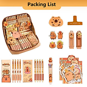 Seqgante Cute Capybara Pencil Case with 12 Compartments 90° Wide Opening Mouth Pencil Pouch with Kawaii Pins Plush Cute Stationery