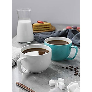 Teocera Porcelain Large Coffee Mugs Set, Jumbo Mugs, Soup Bowls with Handles, 24 Ounce for Coffee, Hot Cocoa, Cereal - Set of 4, White