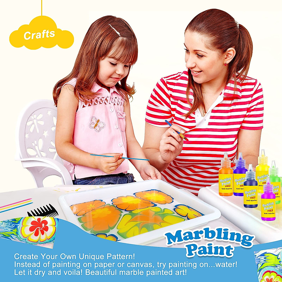 MFJL Marbling Paint Crafts Kit for Kids - Arts and Crafts for Girls & Boys - Ideas Art Kits for Kids Age 3-5 4-8 8-12 (Paint on Water)