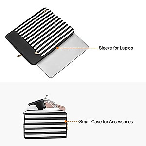 MOSISO Laptop Sleeve Compatible with MacBook Air/Pro, 13-13.3 inch Notebook, Compatible with MacBook Pro 14 inch 2023-2021 A2779 M2 A2442 M1, Horizontal Stripe PU Leather Bag with Small Purse, Black
