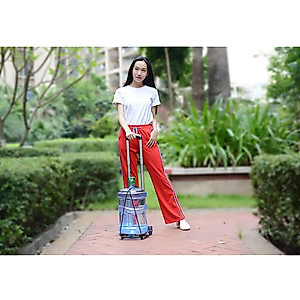 BAUBUY Small Hand Truck for Elderly Lightweight Foldable Shopping Cart with Wheels Portable Aluminum Alloy Trolley Luggage Cart