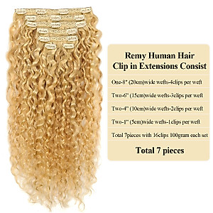 FASHION LINE Brazilian P27-613 Water Wave Blonde Human Hair Extensions Unprocessed Human Hair Bundles Weft 1PC 100g Piano Color (18" 100G Clip In Human Hair P27-613)