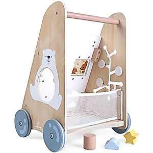 Upyearling - Wooden Baby Walker - Sit to Stand Learning Activity Walker for Boys and Girls - Easy to Grip Handle Push Walker - Built-in Toys and Activities - Promotes Motor Skills
