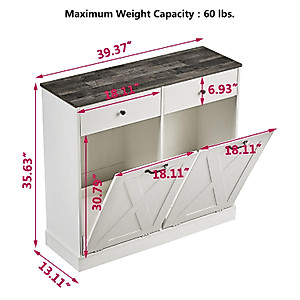 Bocarali Double Tilt Out Trash Cabinet, 20 Gallon Wood Free Standing Laundry Sorter Trash Can with Dual Drawers, Kitchen Garbage Can Recycling Bin Cabinet for Living Room Bathroom, White
