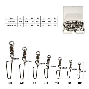 Vinfutin Fishing Ball Bearing Swivel with Coastlock Snap,20pcs/Box Fishing Snap Swivels High Strength Stainless Steel Saltwater Barrel Swivel Snaps Size 0#~6#,Test 26LB~180LB Fishing Tackle 1#-20pcs