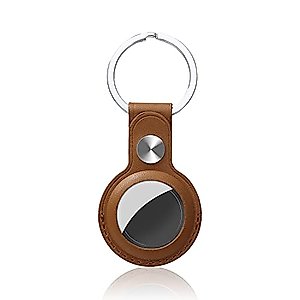 MITAIKO Airtag Holder Leather Keychain Case Accessories - Suitable for Apple AirTags Case with Hanging Buckle Key Ring, Anti-Scratch Protective Gift Keychain, Brown (1-Pack)