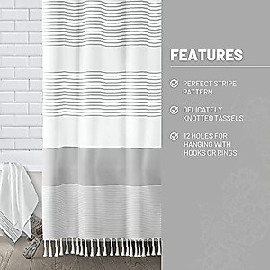 Awellife Boho Gray Shower Curtain for Bathroom Stripe Tassel Shower Curtain 72 X 72 Inches Farmhouse Linen Grey