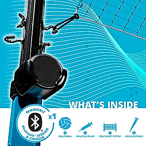 Franklin Sports Beach + Backyard Volleyball Set with Speaker - Bluetooth Volleyball Net + Pole Set - Volleyball, Pump, Bluetooth Speakers + Carry Bag Included