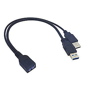 CY USB 3.0 Female to Dual USB Male Extra Power Data Y Extension Cable for 2.5" Mobile Hard Disk Black Color