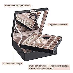 BEWISHOME Jewelry Box Organizer 40 Section Display Tray Jewelry Box for Women 35 Compartments Jewelry Organizer Black