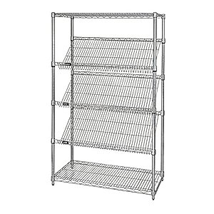 QUANTUM STORAGE SYSTEMS 1848SL6C 5-Tier Stationary Wire Shelving Unit with 3 Slanted Shelves, Chrome Finish, 400 lb. load capacity, 48 inch W x 18 inch L x 63 inch H