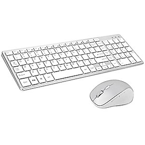 Wireless Keyboard and Mouse Combo Rechargeable USB Cordless Slim Compact Keyboard with Numeric Keypad and Ergonomic Silent Computer Mouse Set for Windows,PC,Laptop,MacBook,Chromebook-Silver White