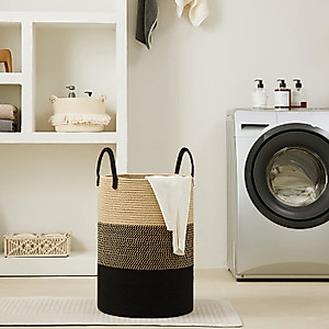 Black Woven Rope Laundry Basket by TECHMILLY, 58L Baby Nursery Hamper for Clothes Blanket Storage, Large Tall Laundry Hamper for College Dorm, Bedroom, Living Room