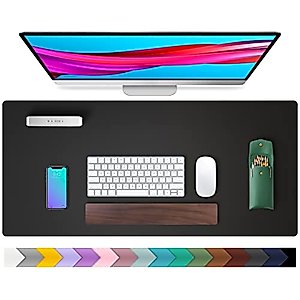 Leather Desk Pad Protector,Mouse Pad,Office Desk Mat, Non-Slip PU Leather Desk Blotter,Laptop Desk Pad,Waterproof Desk Writing Pad for Office and Home (Black,31.5" x 15.7")