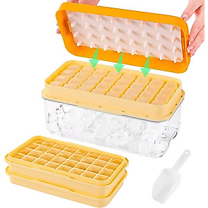 PENGKE Ice Cube Tray with Lid and Bin,64 Nuggets Silicone Ice Tray with Ice Bucket,Ice Cube Storage Container Set with 2 trays for Chilled Drink, Cocktail,Whiskey and Smoothie,Green