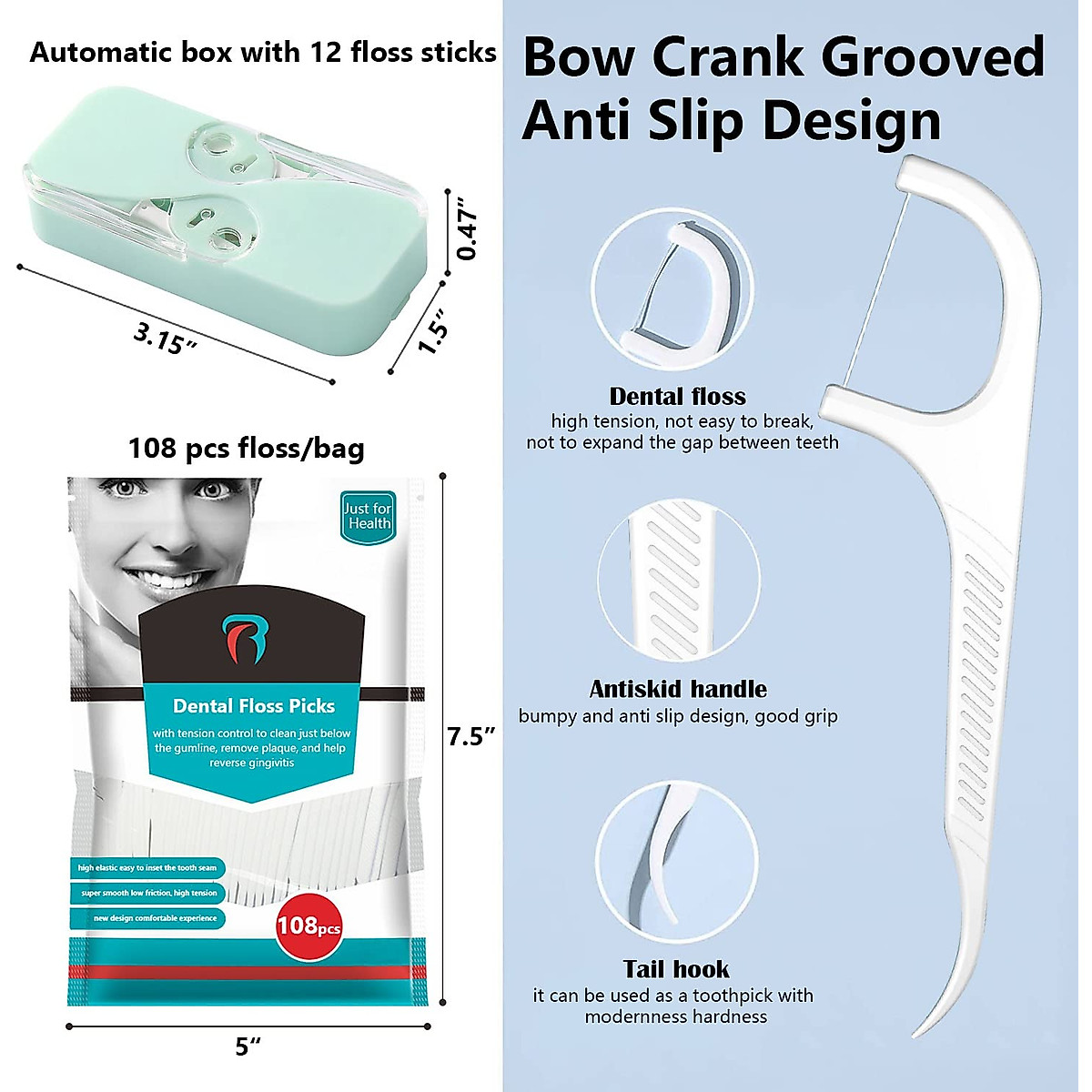 2 PCS Portable Floss Dispenser, Dental Floss Picks Dispenser Case Refillable with 108 Pcs Toothpicks Sticks Dental Floss Picks Holder Dispenser Travel Floss Organize (Black)