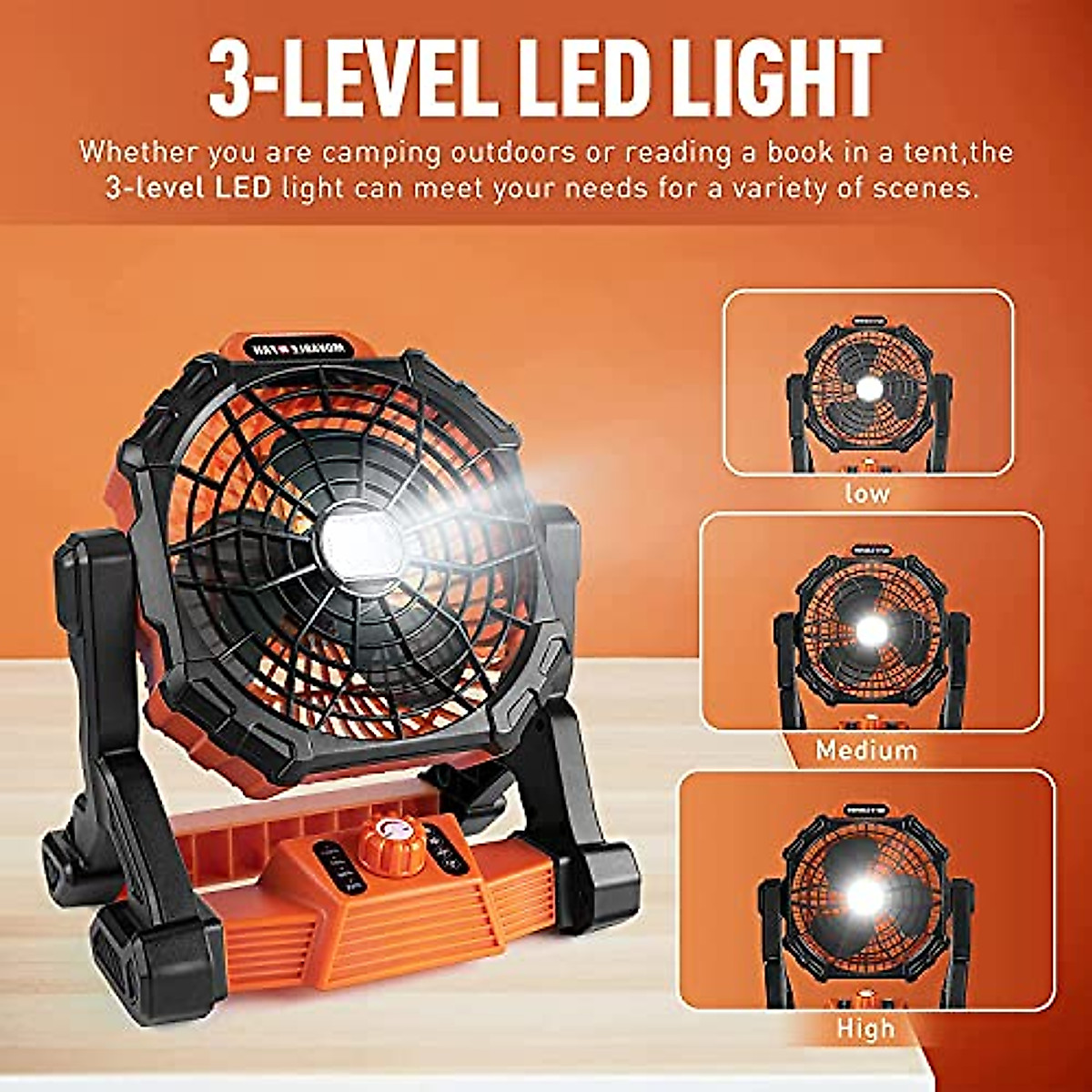 OTYTY Portable Fan Rechargeable, Cordless Fan for Jobsite & Industrial, 14400mAh Battery Operated Fan with LED Light, 3500CFM Strong Airflow, 270° Adjustable Quiet and Powerful Personal Fan