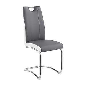 Benjara 17 Inch Cantilever Accent Side Dining Chair, Set of 4, Upholstery, Gray, White and Silver