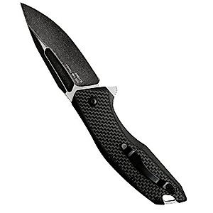 Kershaw Flourish Pocketknife, 3.5" 8Cr13MoV Steel Drop Point Blade, Assisted Opening with Flipper, Carbon Fiber Handle Overlay, Folding EDC,Black