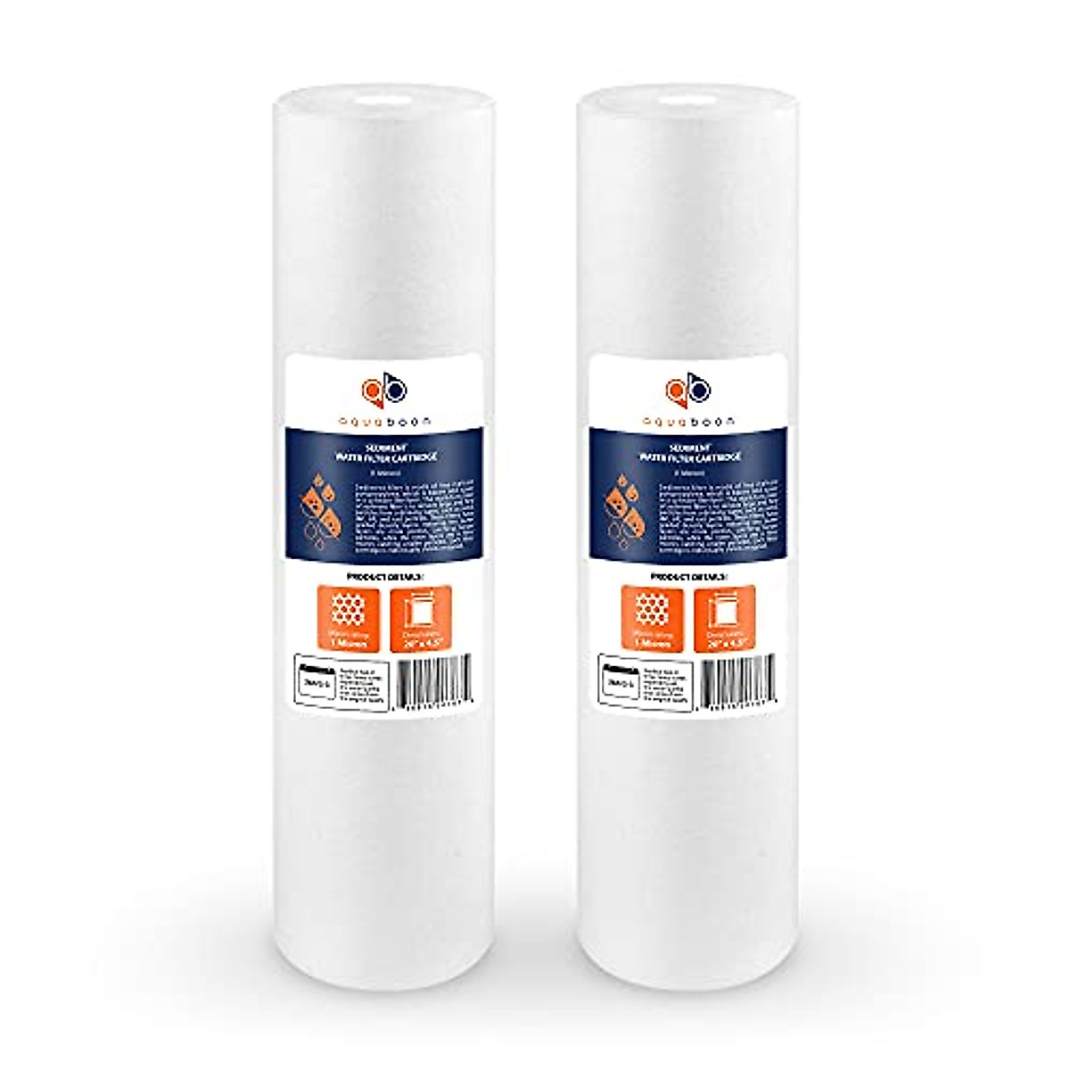 Aquaboon 1 Micron 20" x 4.5" Sediment Water Filter Replacement Cartridge | Whole House Sediment Filtration | Compatible with AP810-2, SDC-45-2005, FPMB-BB5-20, P5-20BB, FP25B, 155358-43, 2 Pack