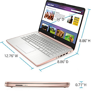 2021 Newest HP Premium 14-inch HD Laptop, Intel Dual-Core Processor Up to 2.8GHz, 16GB RAM, 64GB eMMC Storage, Webcam, Bluetooth, HDMI, Wi-Fi, Rose Gold, Windows 10 with 1 Year Microsoft 365