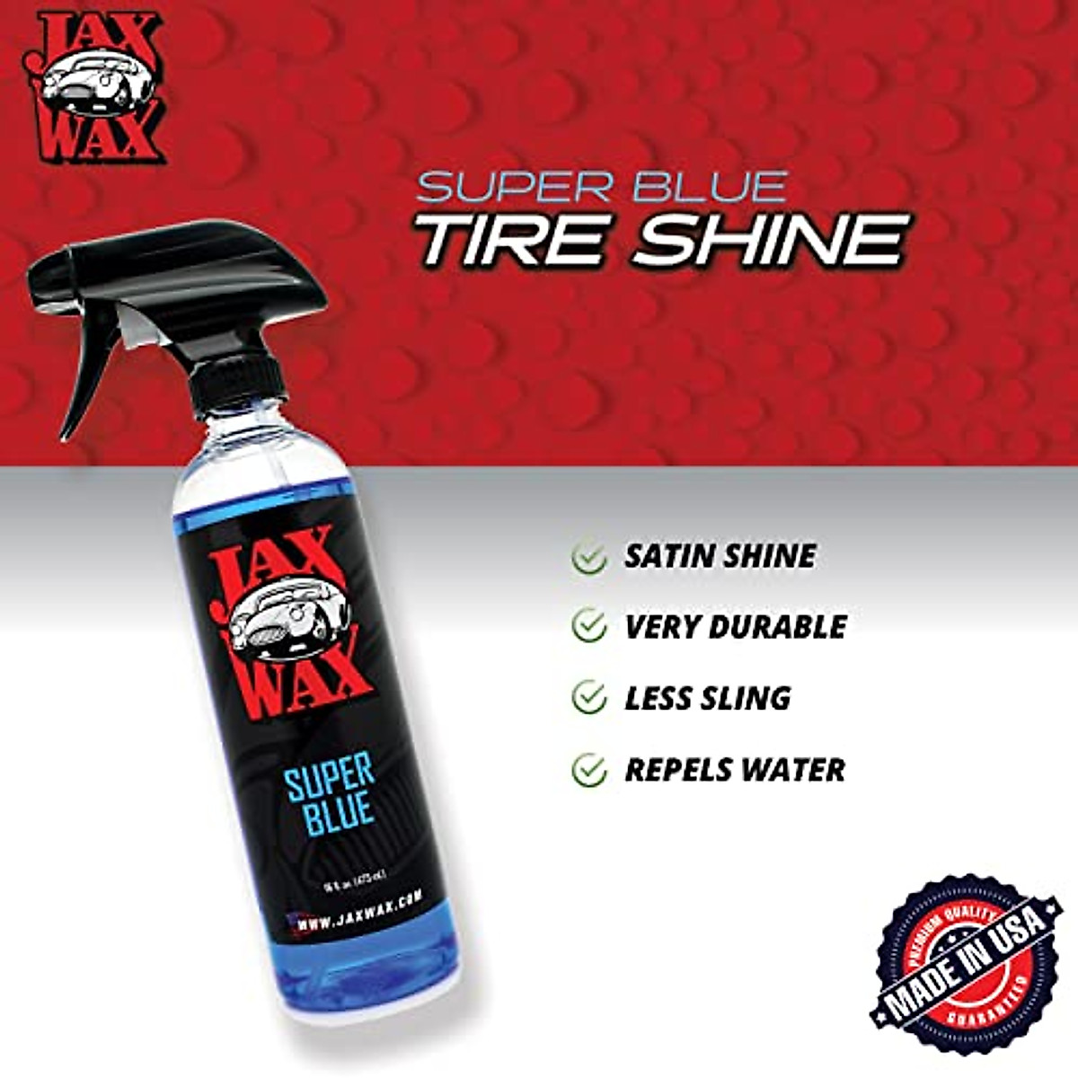Jax Wax Super Blue Solvent - Commercial Grade Solvent Based Tire Dressing for Rubber, Plastic, and Vinyl, Tire Shine for Wet Looking Wheels – 16 Oz