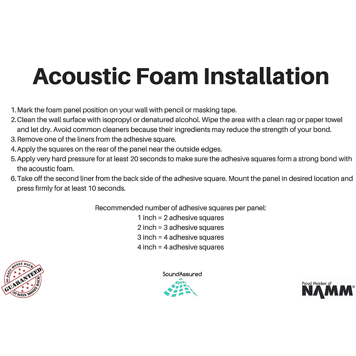 Mounting Tape for Acoustic Soundproofing Foam - Double Sided Adhesive Squares for Easy Installation