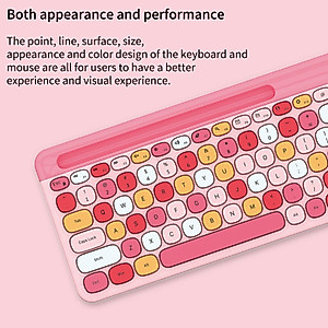 Wireless Keyboard and Mouse Combo - 2.4GHz Full-Sized - Computer Keyboard with Phone Holder - Keyboard and Mouse Set for Windows/Laptop/PC/Notebook - Cute Pink Colorful