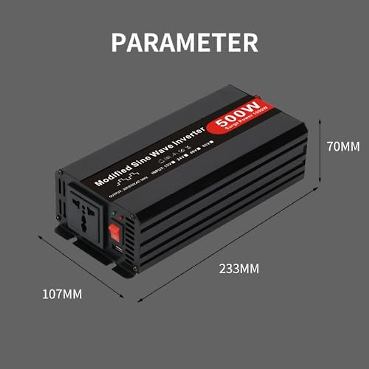 Correction Wave Inverter 500W Car Inverter 12V to 220V USB Portable Multi-Function Power Converter (Size : 220V)