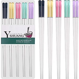Slivek 5 Pairs Chopsticks-Reusable Chopsticks Dishwasher Safe, 9.45 inch/24 cm Matte Non-Slip Fiberglass Family/ Restaurant Chop Sticks, Chinese/Japanese Korean Chopstick, Multicolor