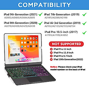 NOKBABO iPad 9th Generation Case with Keyboard 360° Rotatable Touchpad and 7 Color Backlight & Pencil Holder for iPad 9th/8th/7th Gen 10.2 inch & iPad Air 3rd Gen/iPad Pro 10.5 inch - Black