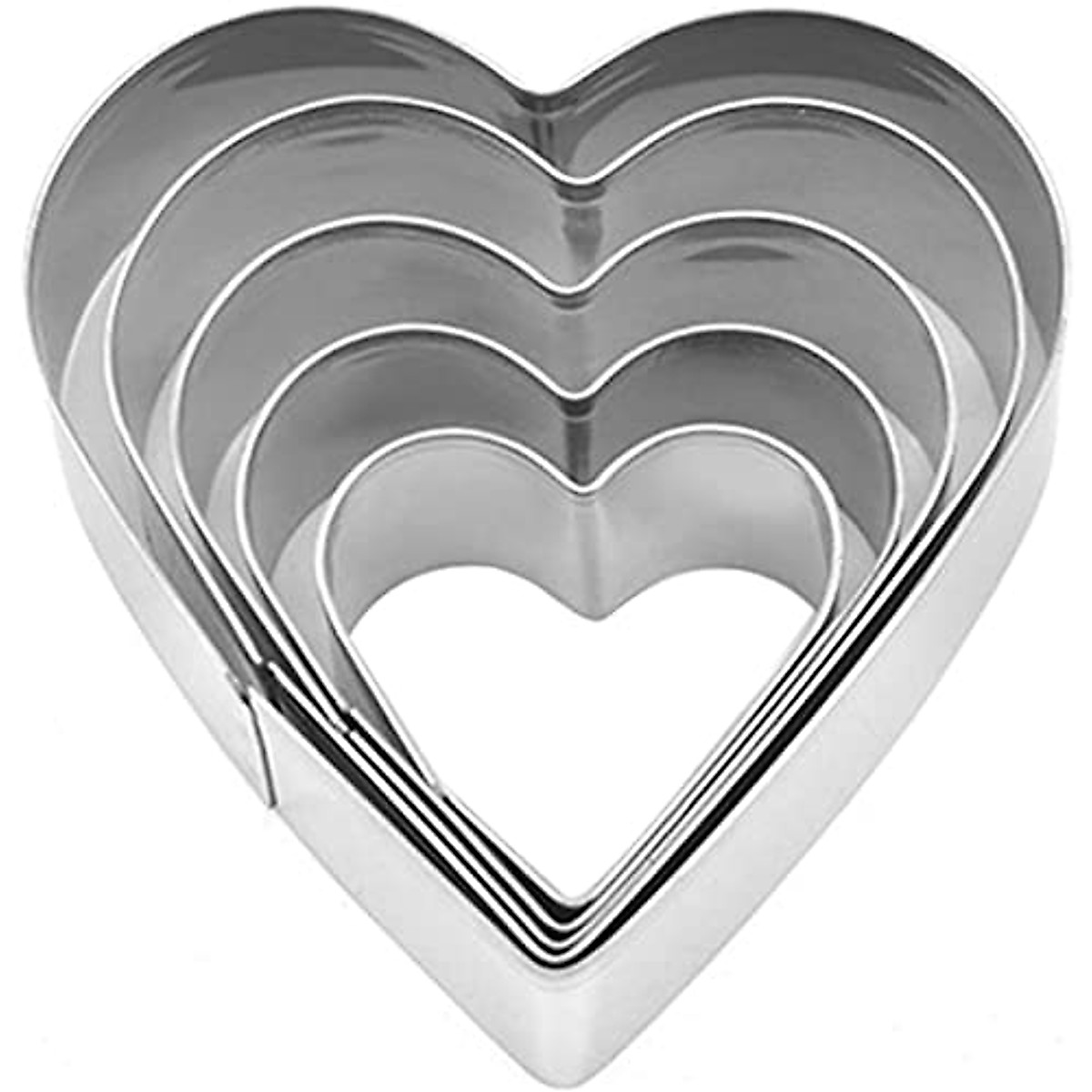 5 Pieces Heart Cookie Cutter Set Valentine’s Day Heart Shapes Stainless Steel Cutters Molds for Anniversary, Bridal, Engagement and Valentine,Wedding,Baking Gifts