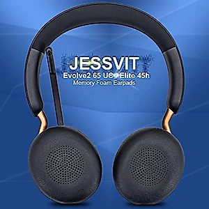 Earpads Replacement for Elite 45h, Evolve2 65 MS/UC Wireless Headphones - Protein Leather/Ear Cushion/Ear Cups by JESSVIT (Black)