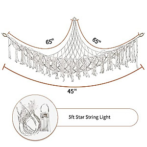 SZBAMI Stuffed Animal Net or Hammock with Light, Hanging Corner Net Toy Hammock for Stuffed Animals with Hooks, Hanging Net Toy Storage Organizer Animal Net for Bedroom Playroom Kindergarten -Large