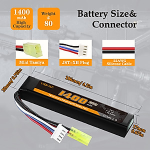 VICMILE Airsoft Battery 11.1V 1400mAh Lipo Battery with Tamiya Plug 30C High Discharge Rate Rechargeable 3S Lipo Battery for Airsoft Model Guns