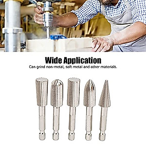 Wisoqu 5Pcs Rotary File Cutting Burrs,14in Hex Shank Double Cut Metal Grinder Drill Bit Set High Speed Steel Rotary File Set,for Carving Polishing