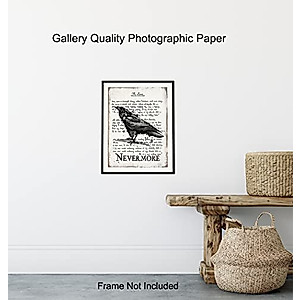 The Raven Wall Art & Decor - Nevermore - Edgar Allan Poe Gift - Goth Room Decor - Gothic Home Decor - Creepy Poem Poetry Wall Art - Vintage Rustic Decoration - Retro Style Poster Print 8x10 UNFRAMED