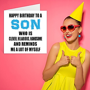 Funny Birthday Cards for Son - Smart, Funny, Good Looking Just Like Me - Joke Happy Birthday Card for Son from Mom or Dad, Son Birthday Gifts, 5.7 x 5.7 Inch Birthday Greeting Cards Gift for Son