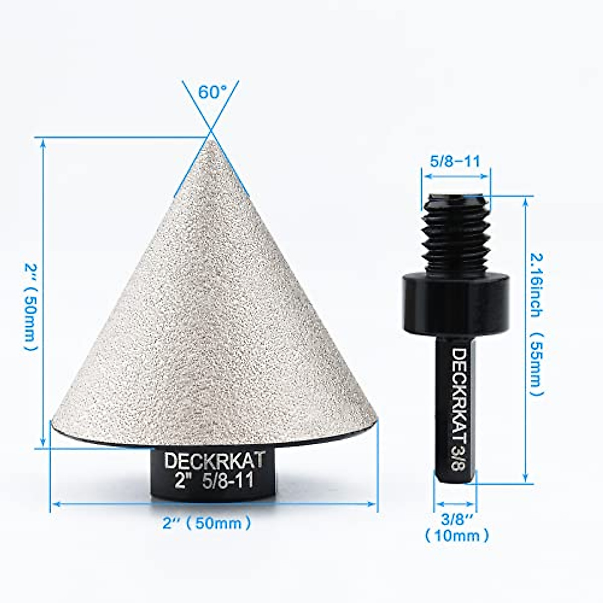 2” Diamond Beveling Chamfer Bit, 50mm Diamond Countersink Drill Bits Enlarging Trimming Holes in Porcelain Ceramic Granite Tiles with 5/8-11 Thread to 3/8” Hex Shank Adapter