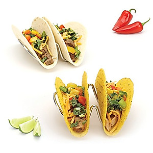 2LB Depot Taco Holder Set with 2 Stackable Stainless Steel Stands, Each Rack Holds 2 Hard or Soft Tacos, Five Styles Available, Perfect for Home and Restaurants