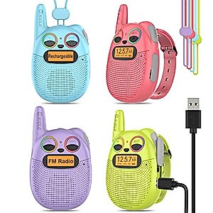 Qniglo Walkie Talkies for Kids Rechargeable 4 Pack, Kids Toys for 3-14 Year Old Girls Gifts,Kids Walkie Talkies for Outdoor Camping Games, Christmas Birthday Gifts for 5 6 7 8 9 10 Year Old Toddlers