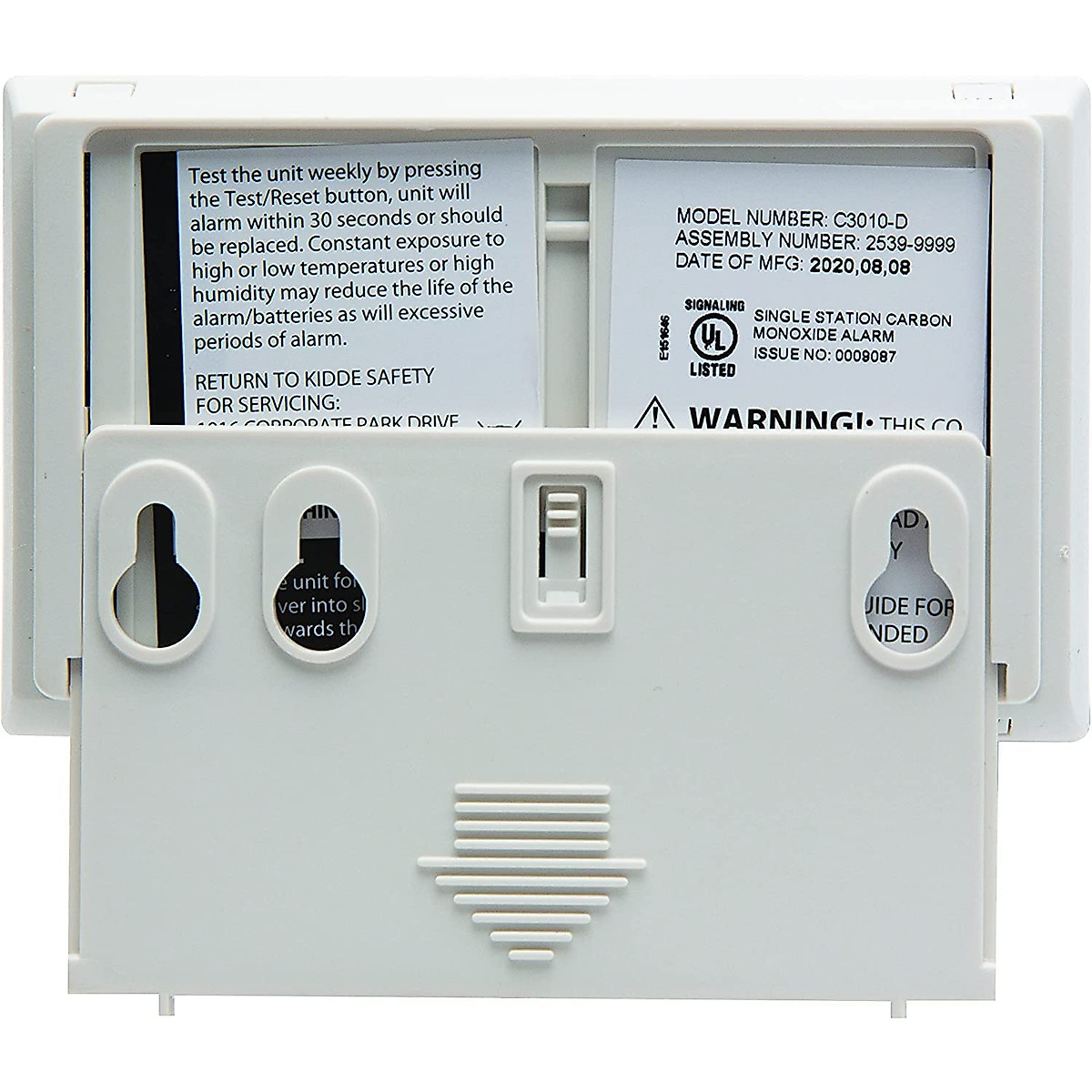 Kidde Carbon Monoxide Detector with 10-Year Battery, Digital Display, 3 LEDs, Replacement Indicator, Peak Level Memory