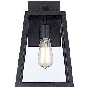 John Timberland Arrington 13" High Farmhouse Rustic Modern Outdoor Wall Light Fixture Mount Porch House Exterior Outside Lantern Set of 2 Edison Bulb Mystic Black Metal Clear Glass Shade Front Door