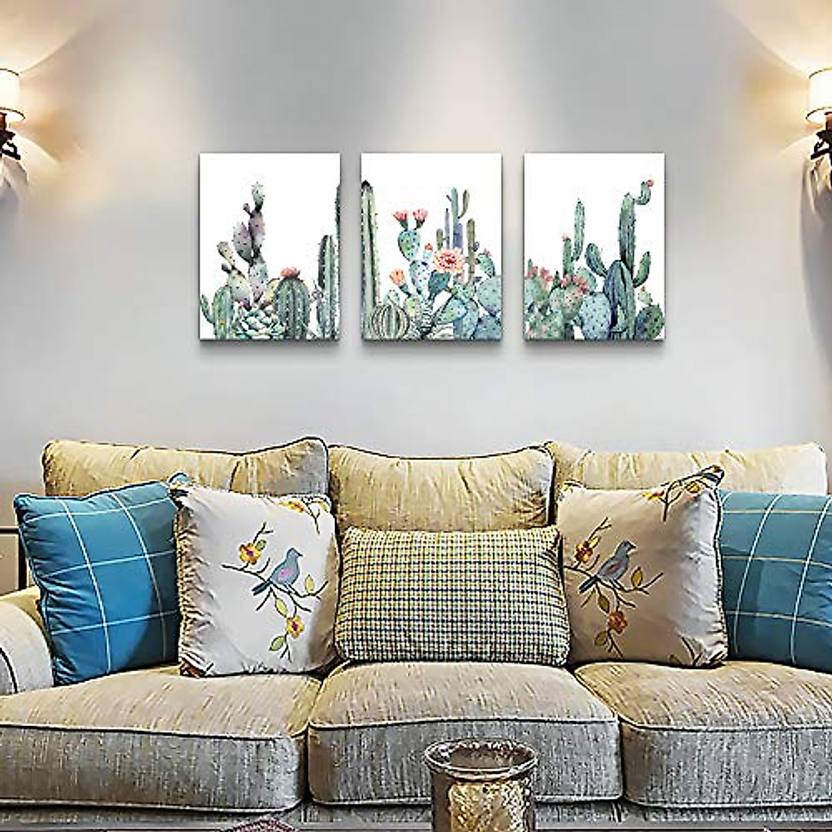 Canvas Wall Art for bedroom living room Canvas Prints Artwork bathroom Wall Decor Green plants Succulent cactus flower painting 12" x 16" 3 Pieces modern Framed Ready to hang Office Home Decorations