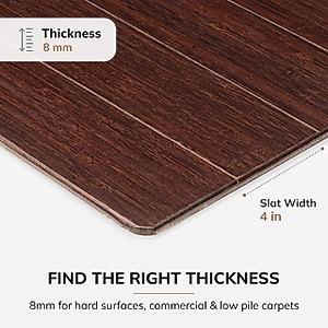 Anji Mountain Deluxe Bamboo Roll-Up Chairmat, 55 x 57-Inch, 8mm Thick, Dark Cherry