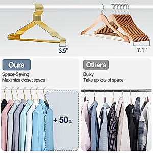 Metal Hangers 30 Pack Heavy Duty, Strong Wire Clothes Hangers with Notches, Space Saving Hangers Bulk for Standard Size Coats, Shirts, Suits, Pants,Gold